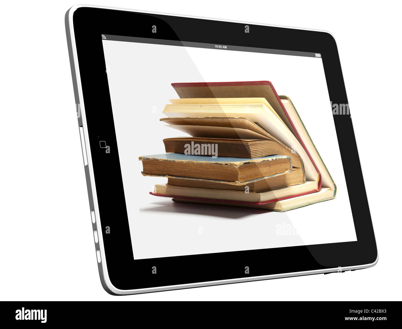 Book and iPad tablet computer 3D model isolated on white, digital ...