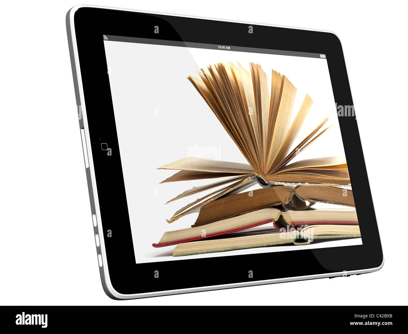 Book and iPad tablet computer 3D model isolated on white, digital ...