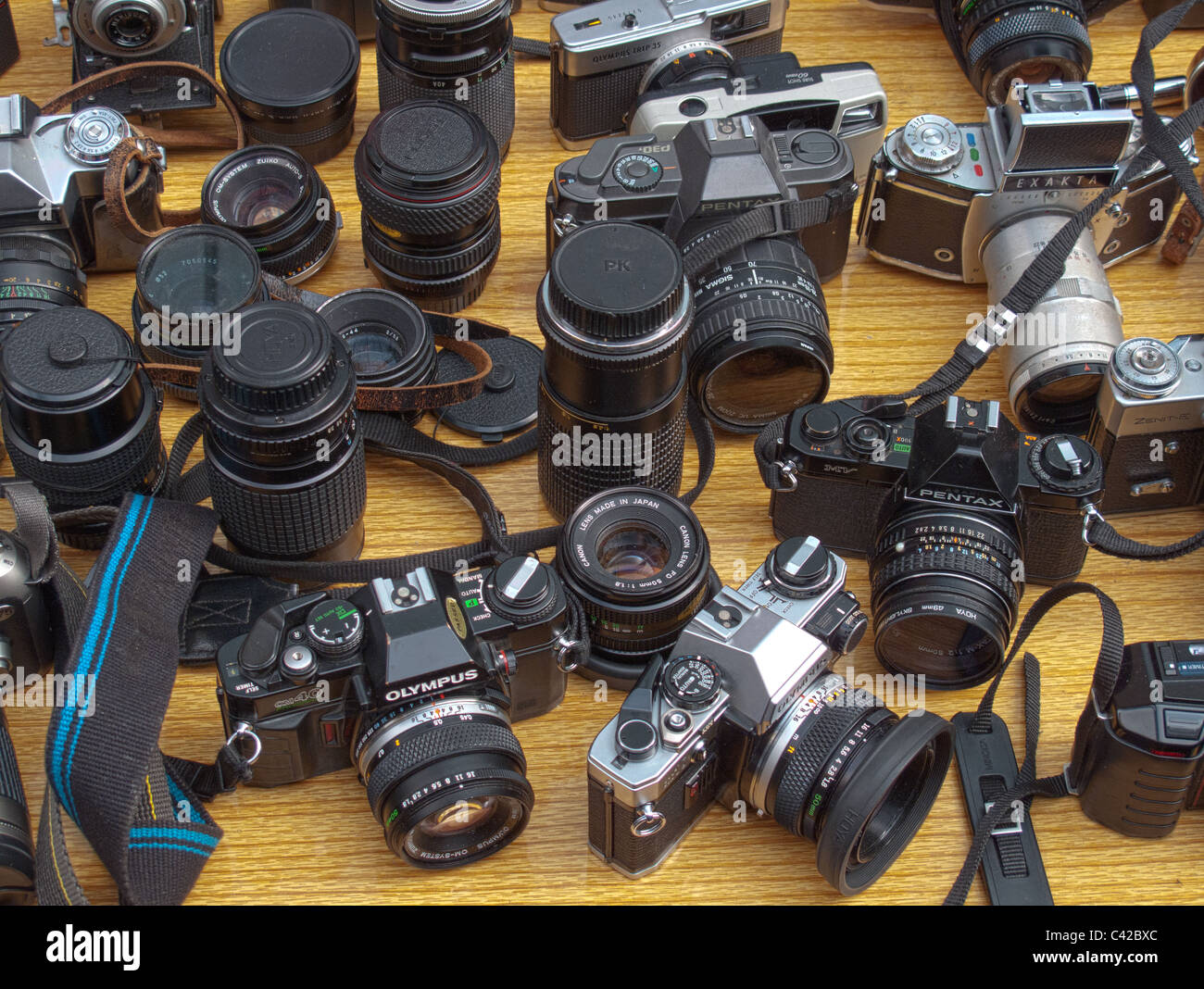 Selection of classic cameras and camera parts on display in ...