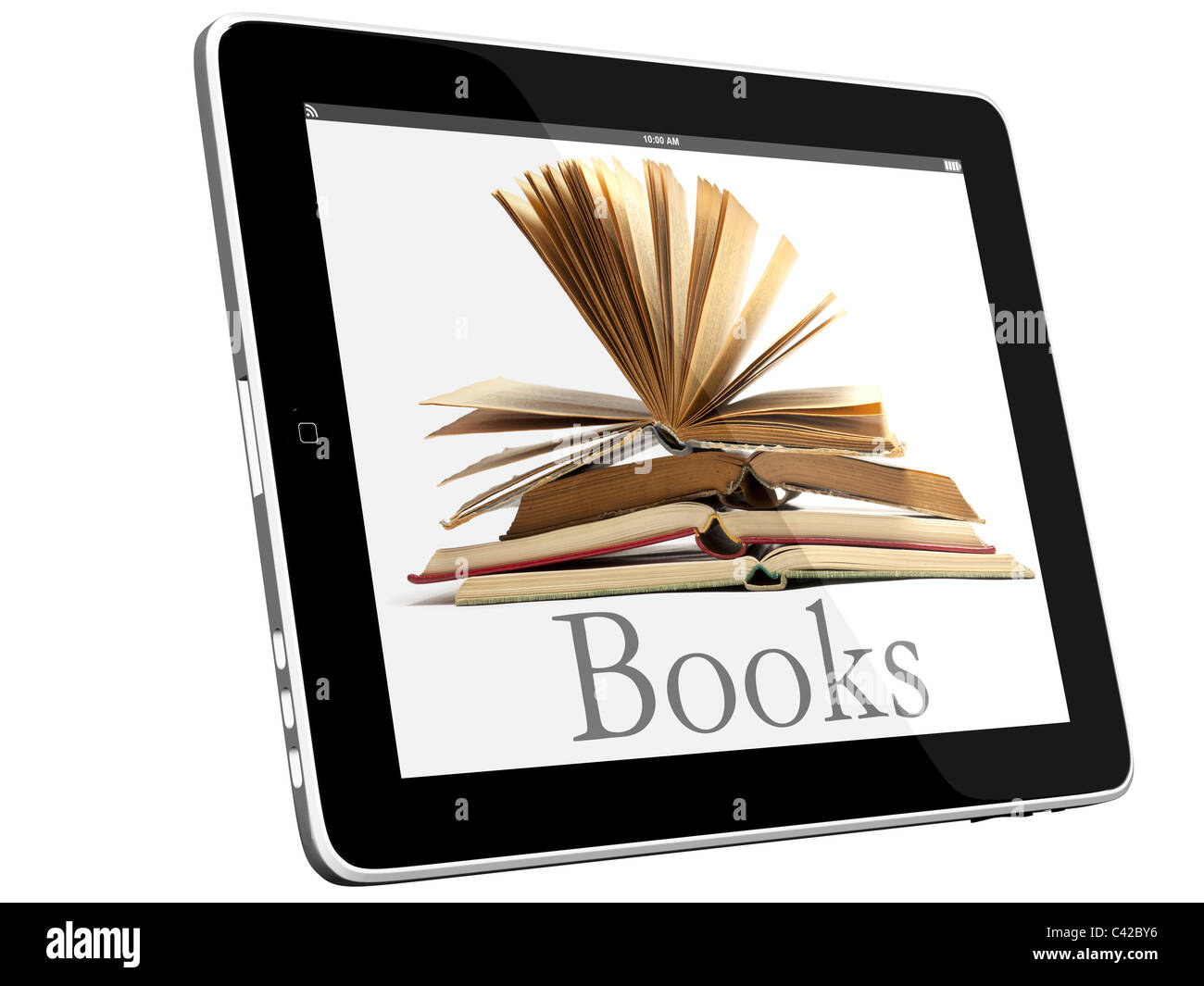 Book and iPad tablet computer 3D model isolated on white, digital ...