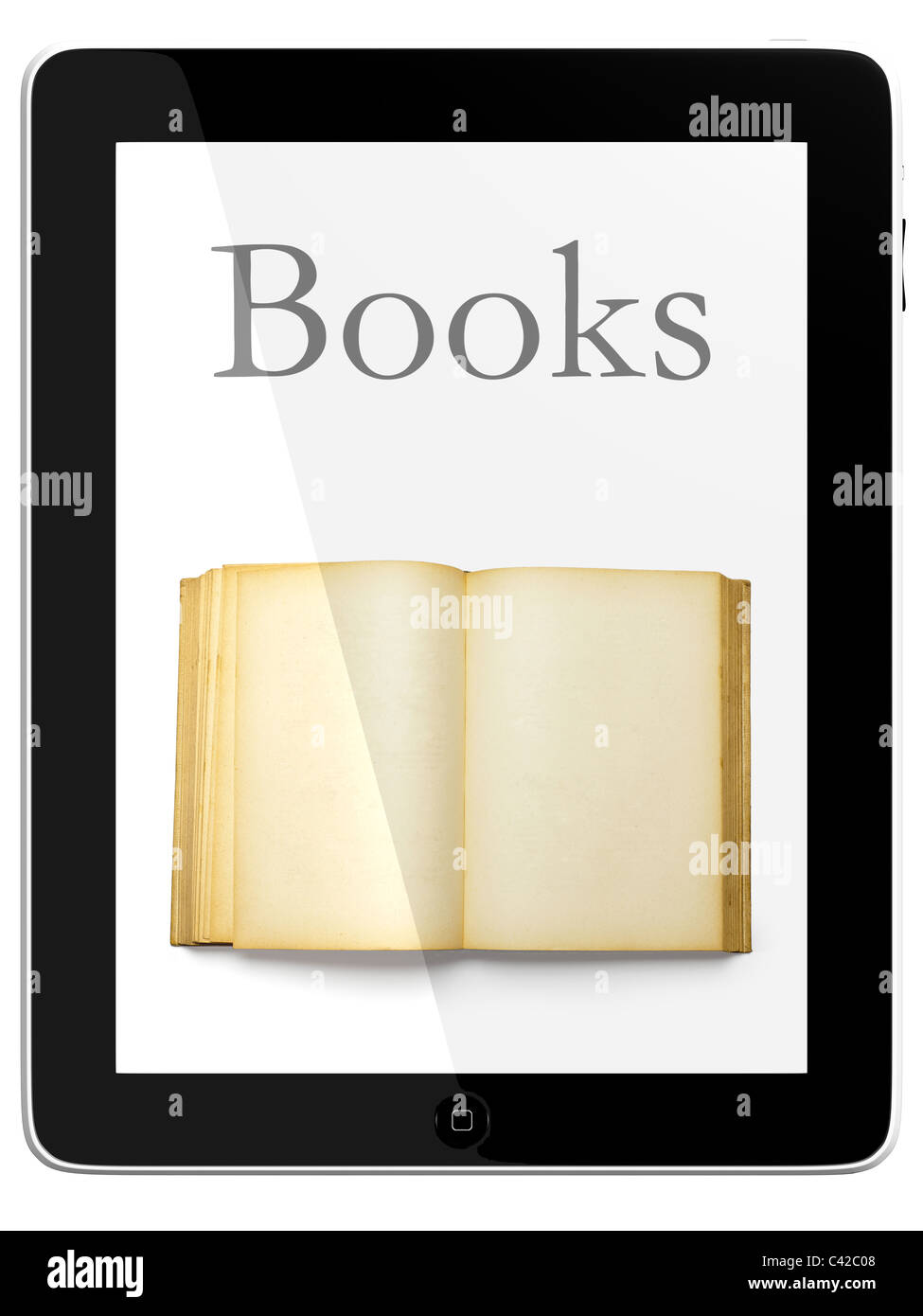 Book and iPad tablet computer 3D model isolated on white, digital ...