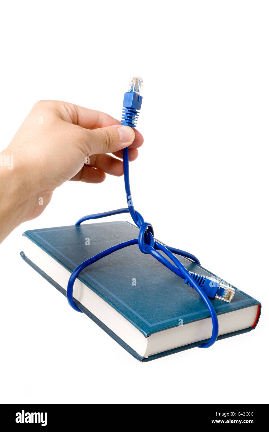 Network cable and book, concept of online education Stock Photo - Alamy