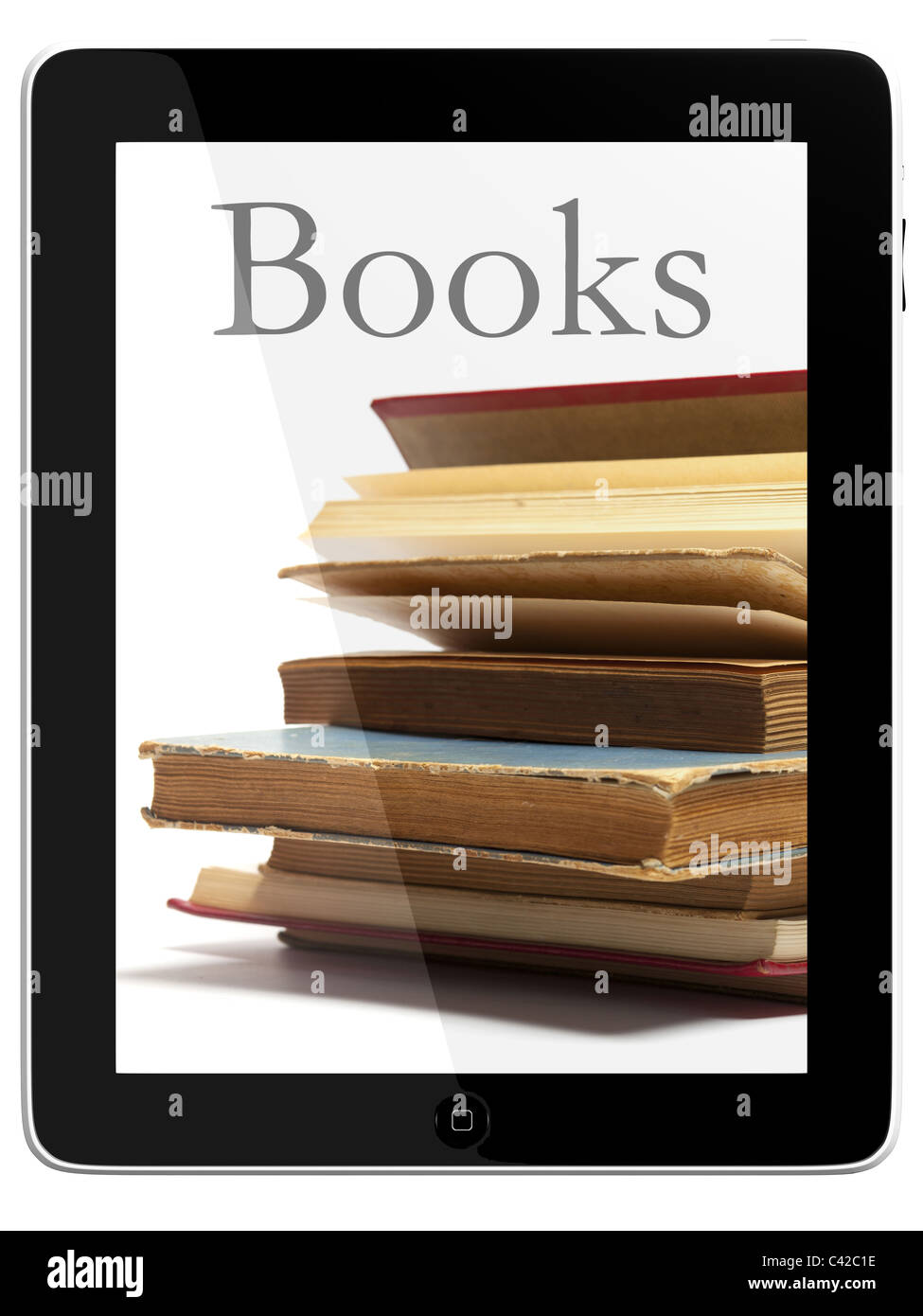 Book and iPad tablet computer 3D model isolated on white, digital ...