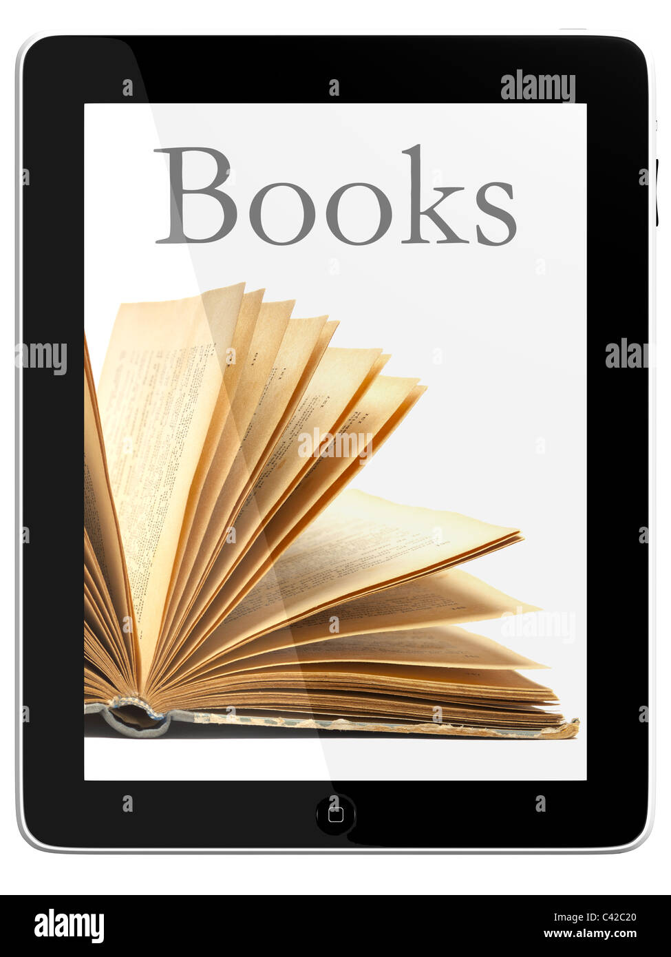 Book and iPad tablet computer 3D model isolated on white, digital ...