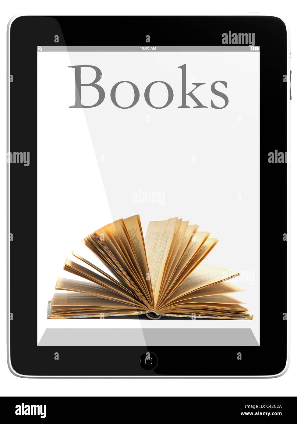 Book and iPad tablet computer 3D model isolated on white, digital ...