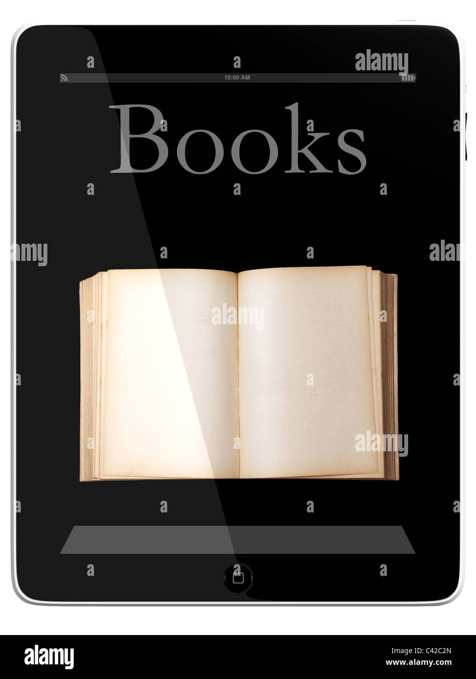 Book and iPad tablet computer 3D model isolated on white, digital ...