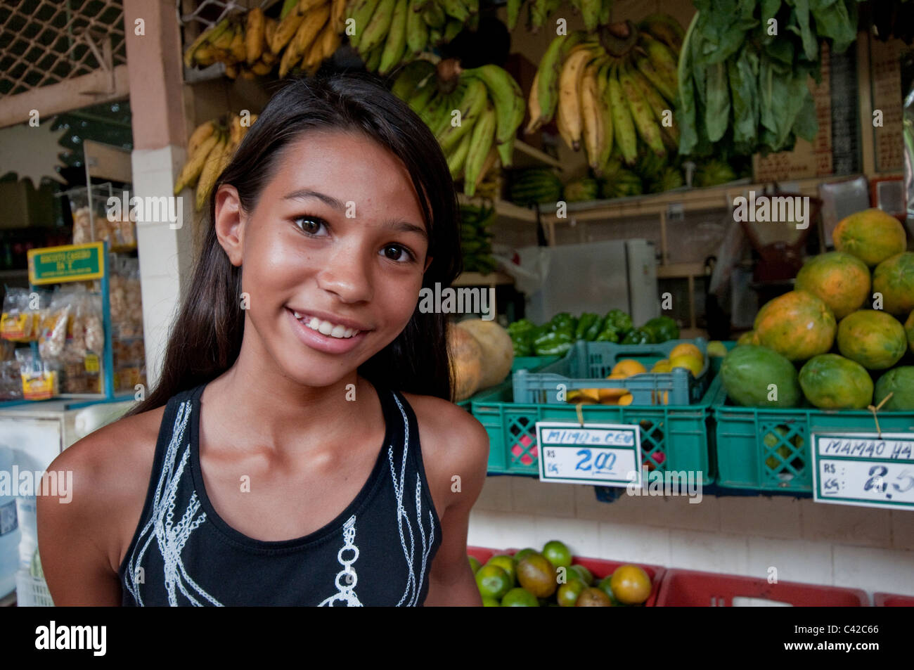 Young girl working in a market in Recife Northeastern Brazil Stock ...
