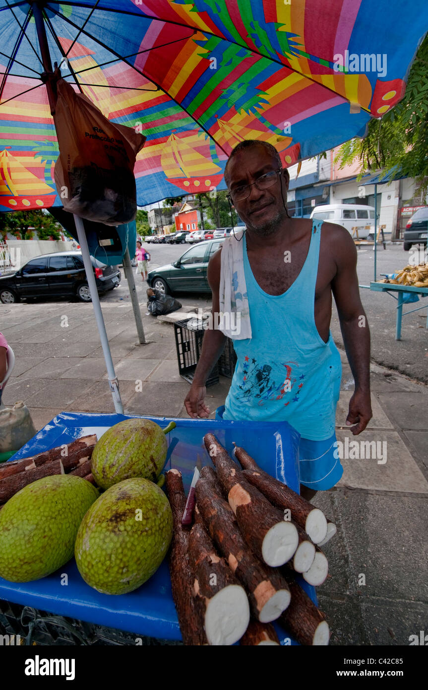 Market stall selling Jack fruit or jaca and cassavas Recife Brazil ...