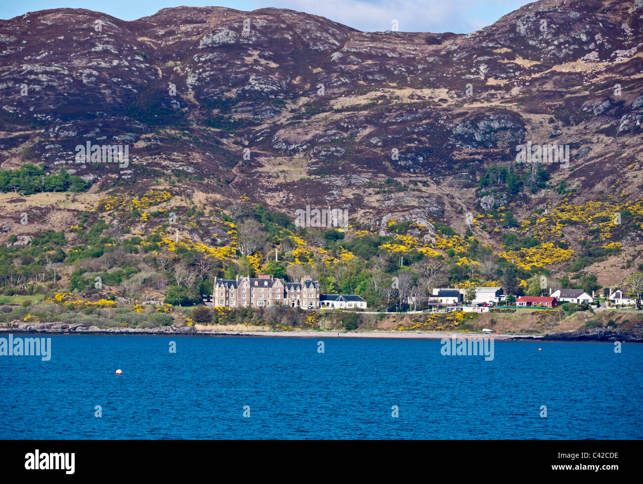 Sea view of Bay Gairloch Hotel at Highland village Gairloch in the west ...