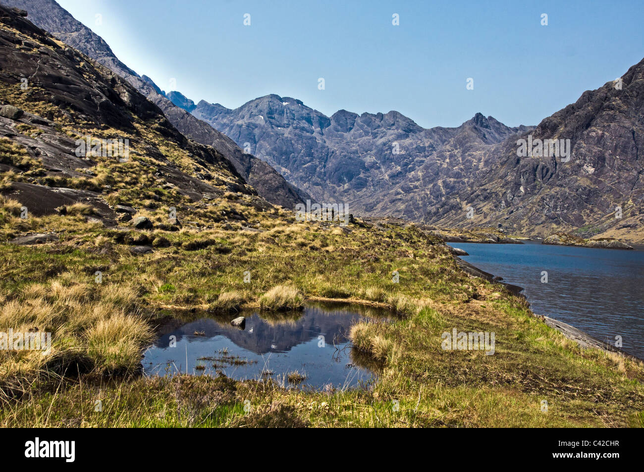 The Cuillin Hills in Skye Scotland viewed from the shore of Loch ...