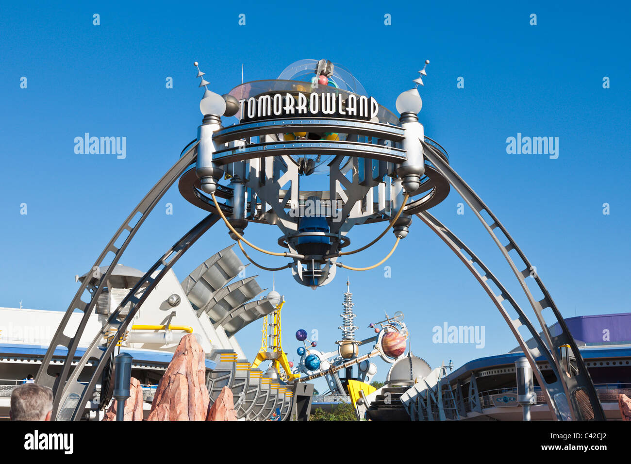 Entrance sign to Tomorrowland in the Magic Kingdom at Disney World ...