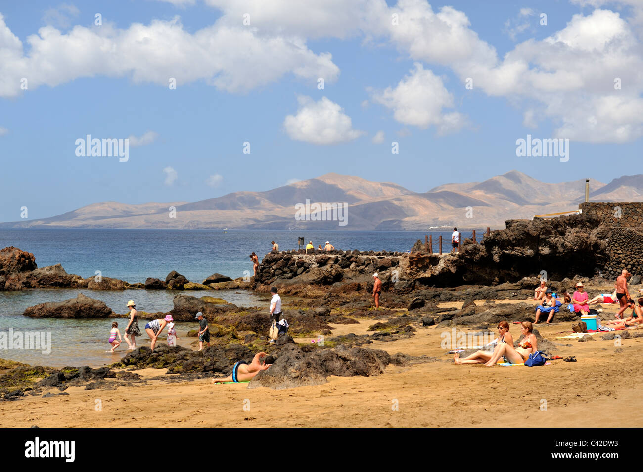 Beach of Playa Chica, "Old Town" Puerto del Carmen, Lanzarote, "Canary ...