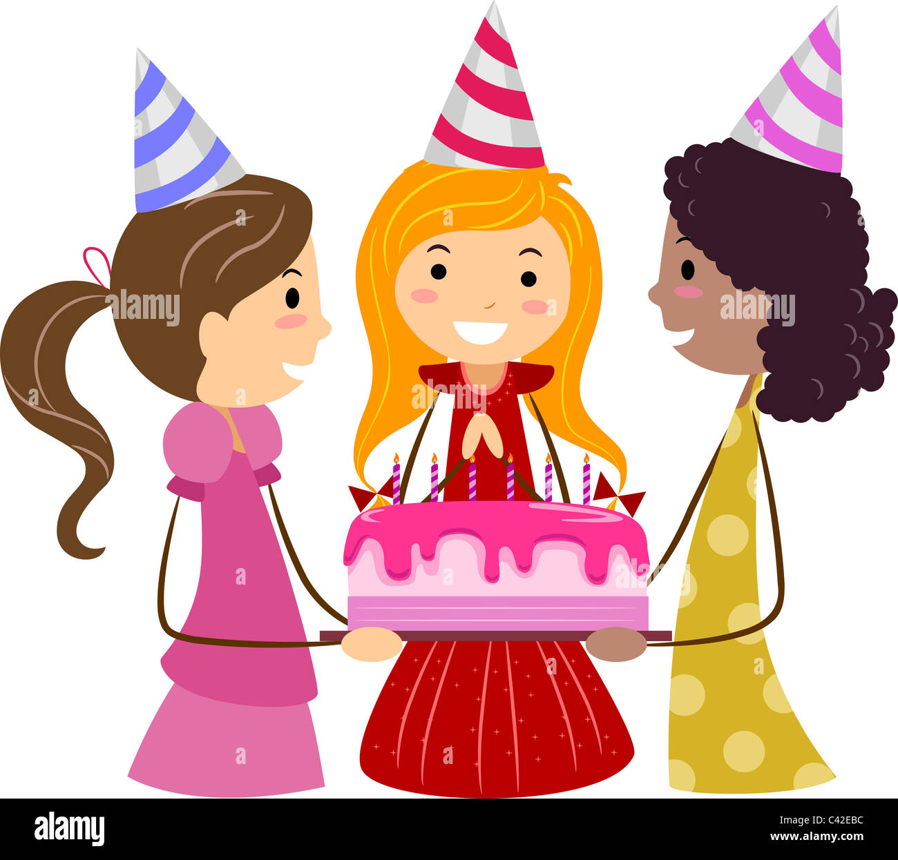Illustration of Girls Presenting a Birthday Cake to the Celebrant Stock ...