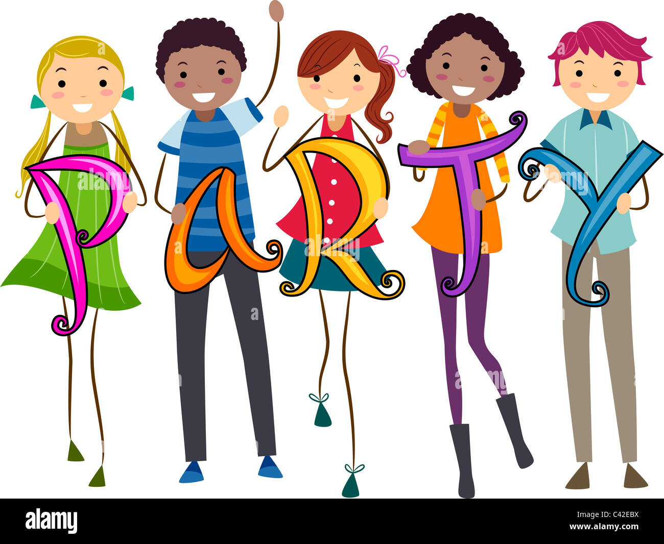 Illustration of Teens Carrying Letters that Spell the Word Party Stock ...