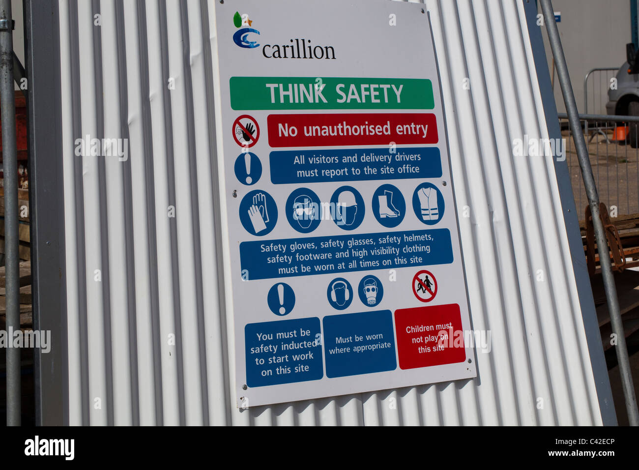 Sign. Health and Safety, on a perimeter fence to a Building Site Stock ...