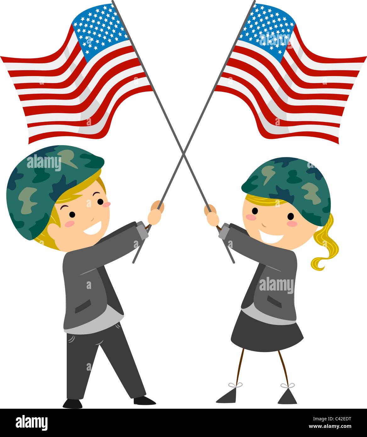 Illustration of Kids Waving US Flags Stock Photo - Alamy
