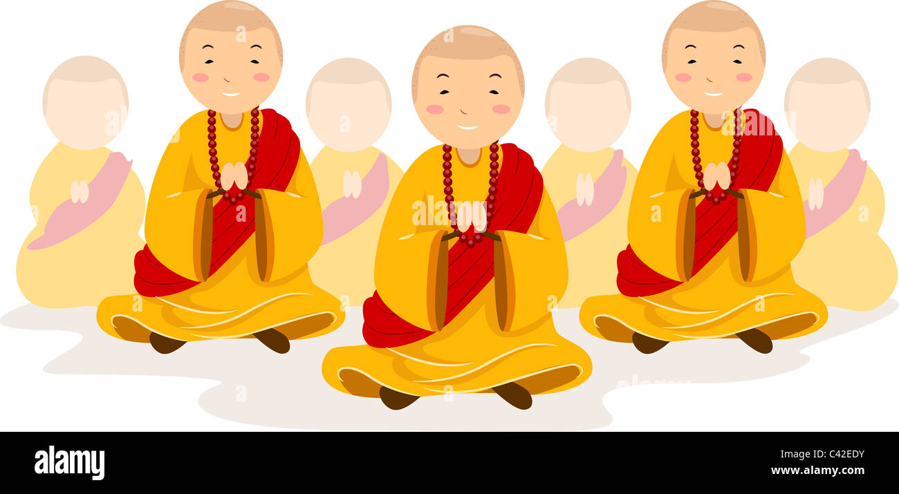 Illustration of Praying Monks Stock Photo - Alamy