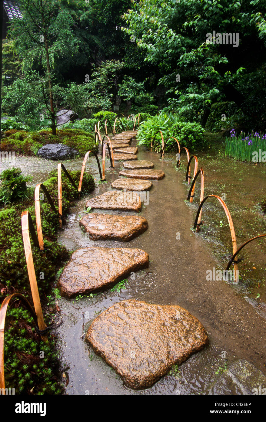 Stone steps and pathway in garden of Engaku-ji (temple), Kita-Kamakura ...