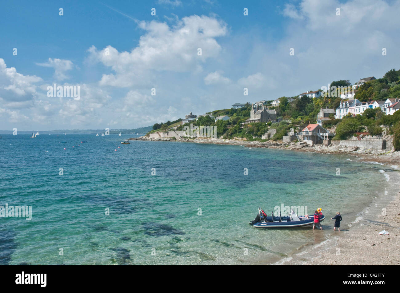 Inflatable boat on the beach at St Mawes Cornwall England Stock Photo ...