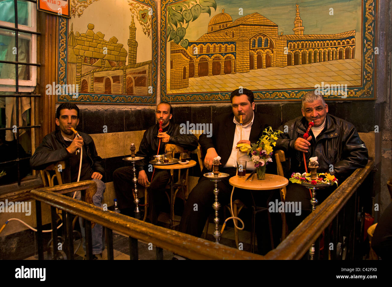 Old Damascus Syria water pipe Cafe tea coffee house Bazaar Souq Stock ...