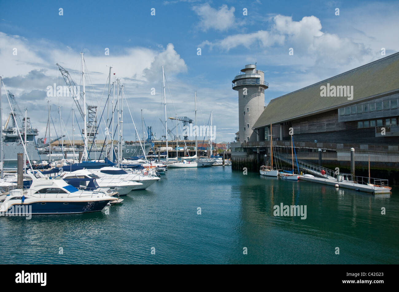 Yachts in marina Falmouth Cornwall England with Maritime Museum Stock Photo - Alamy