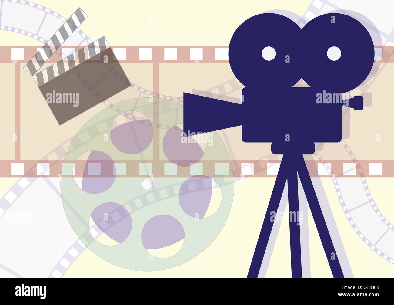 Movie Camera, clapboard and films collage Stock Photo - Alamy