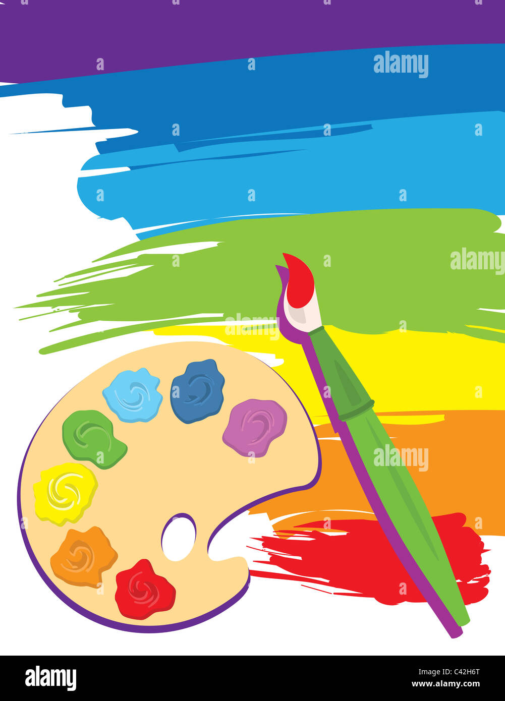 Paintbrush, palette on rainbow color painted canvas Stock Photo - Alamy
