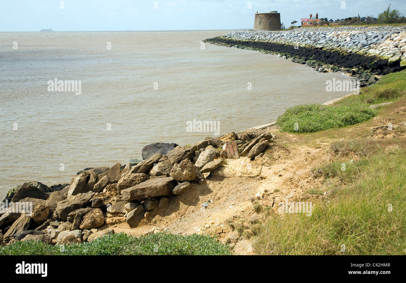 Rock armour coastal defences protect the martello tower East Lane ...