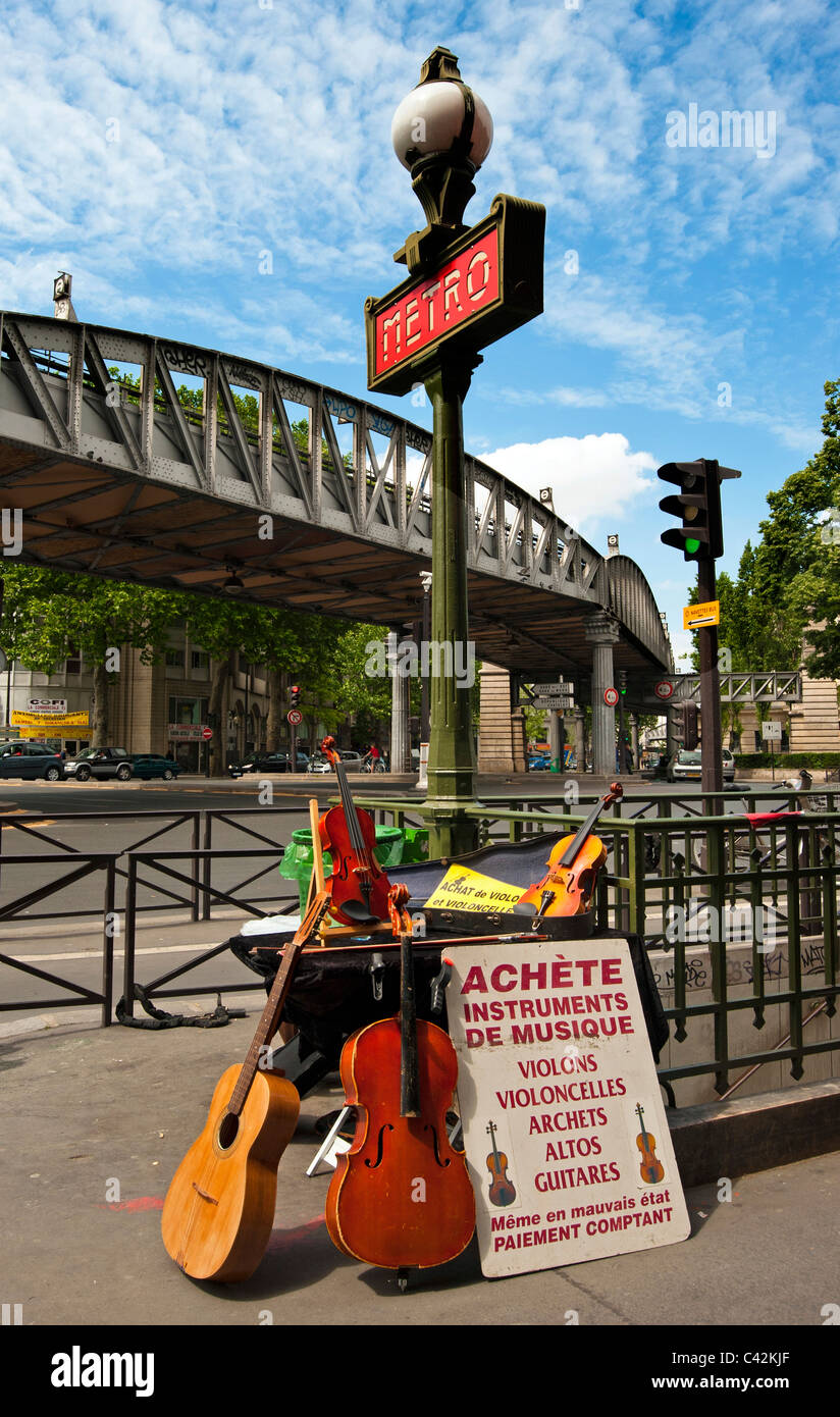 PARIS, FRANCE - MAY 08, 2011: Paris metro sign at Jaures being used to ...