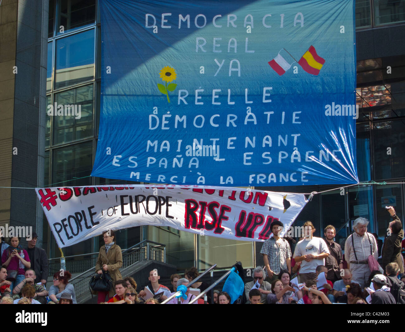 Paris, France, Politics, Crowd Demonstrating in Support of Indignants ...