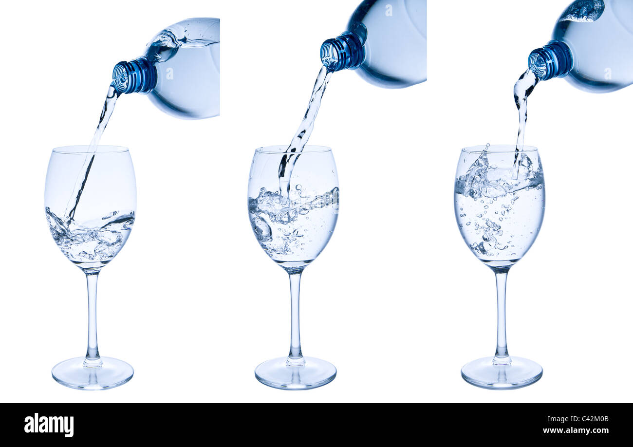 set of water pouring into glass on white background Stock Photo - Alamy