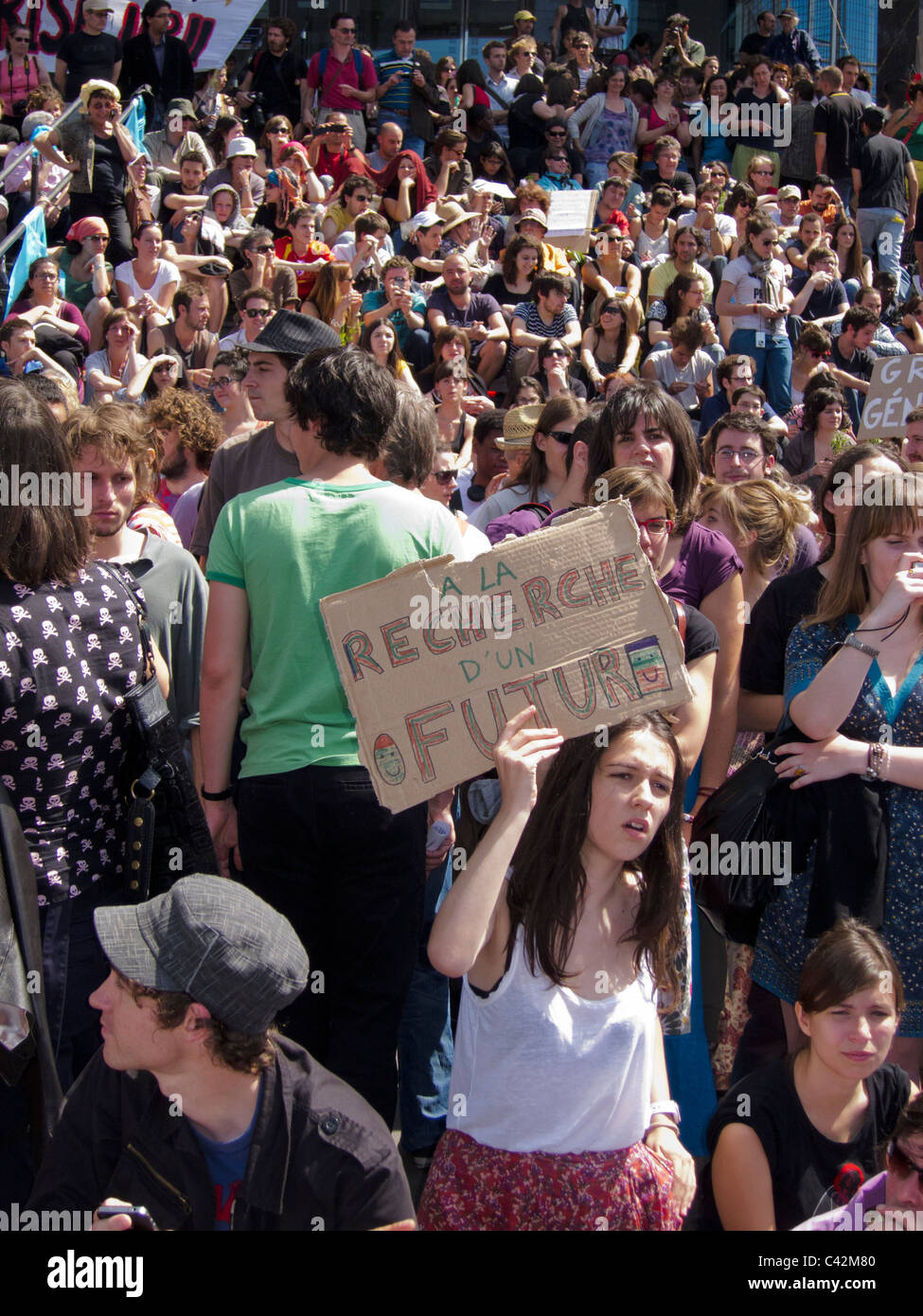 Paris, France, Crowd Demonstrating in Support of Indignants "Democracia ...