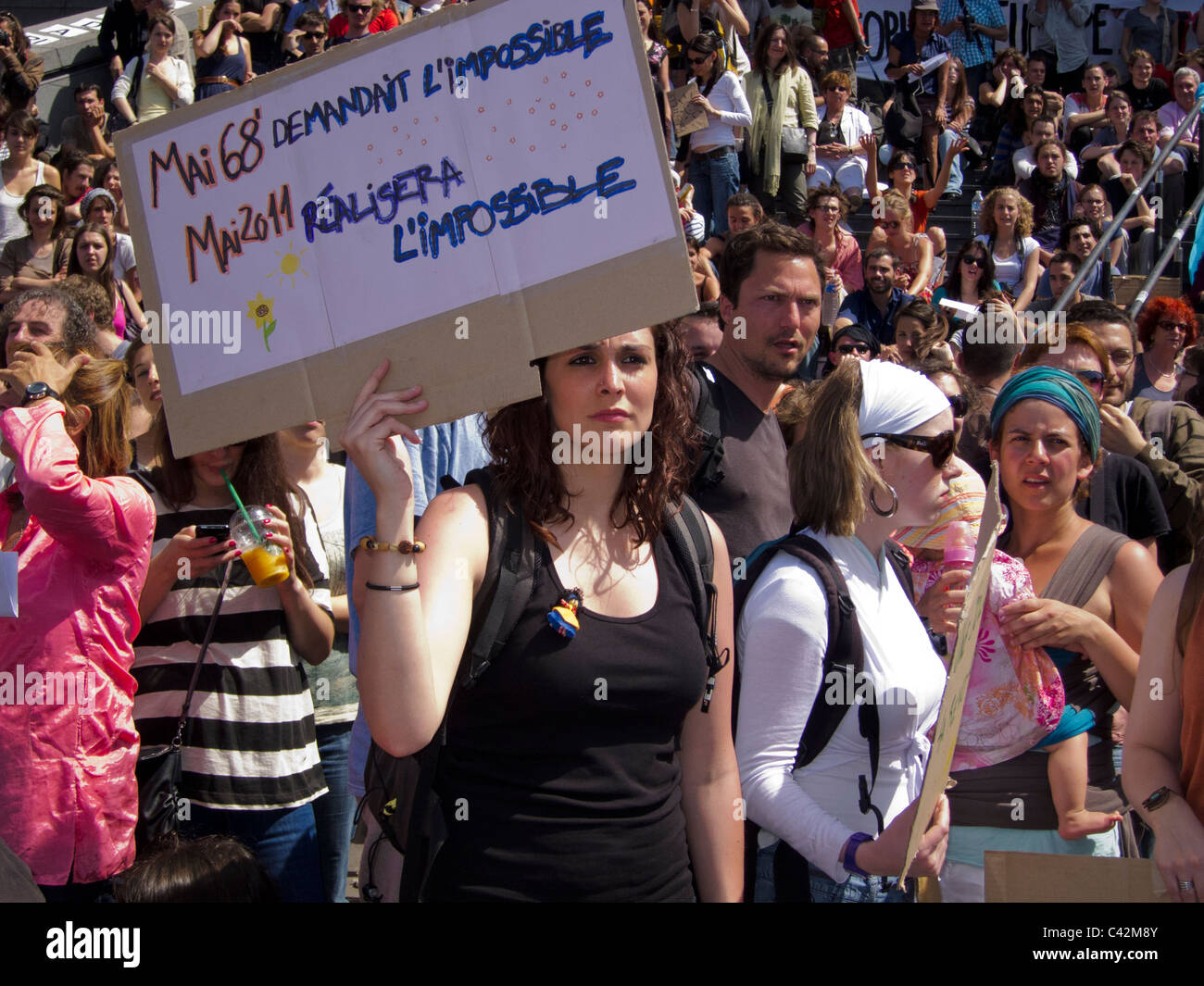 Paris, France, WOMEN IN CROWD Demonstrating in Support of Indignants ...