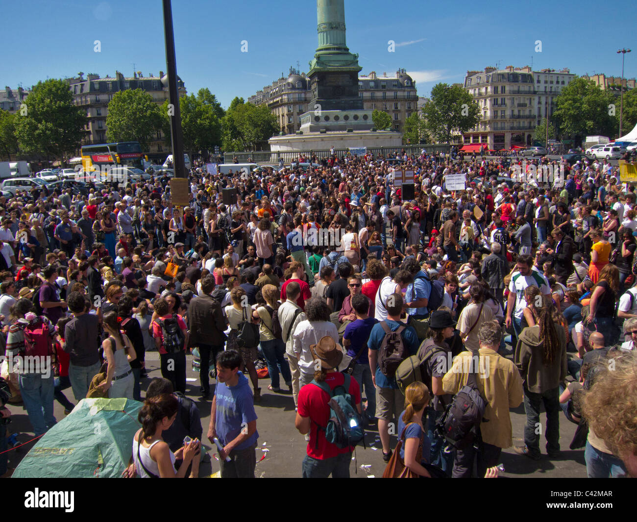 Paris, France, big crowds aerial Street of French People, Demonstrating ...
