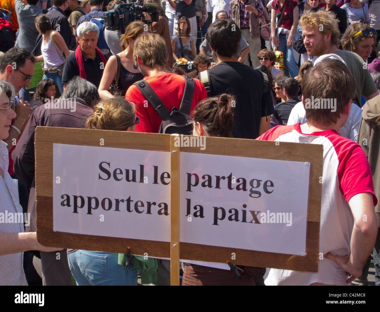 Paris, France, Crowd with Protest Signs "Democracia Real YA!" "Only ...