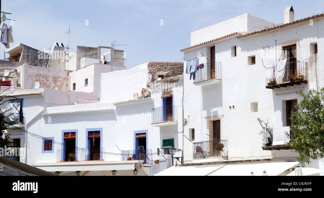 Balearic Ibiza white island architecture Mediterranean blue sky Stock ...