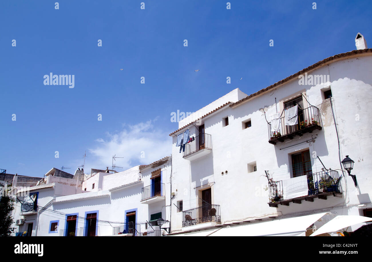 Balearic Ibiza white island architecture Mediterranean blue sky Stock ...