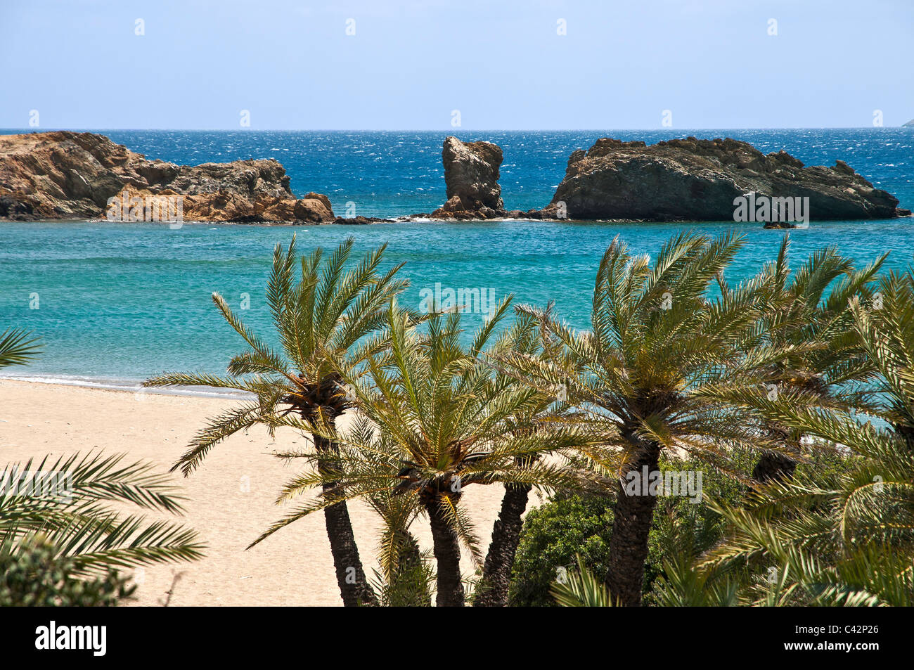 Looking down on Vai beach on Crete's remote eastern coast, Crete ...