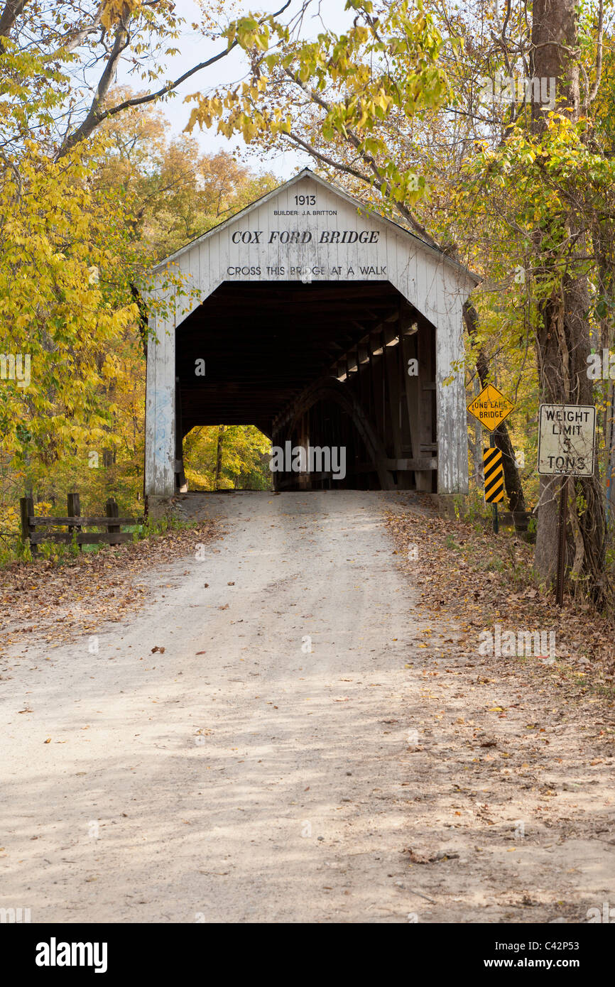 Cox Ford Covered Bridge was built in 1913 over Sugar Creek near Turkey ...