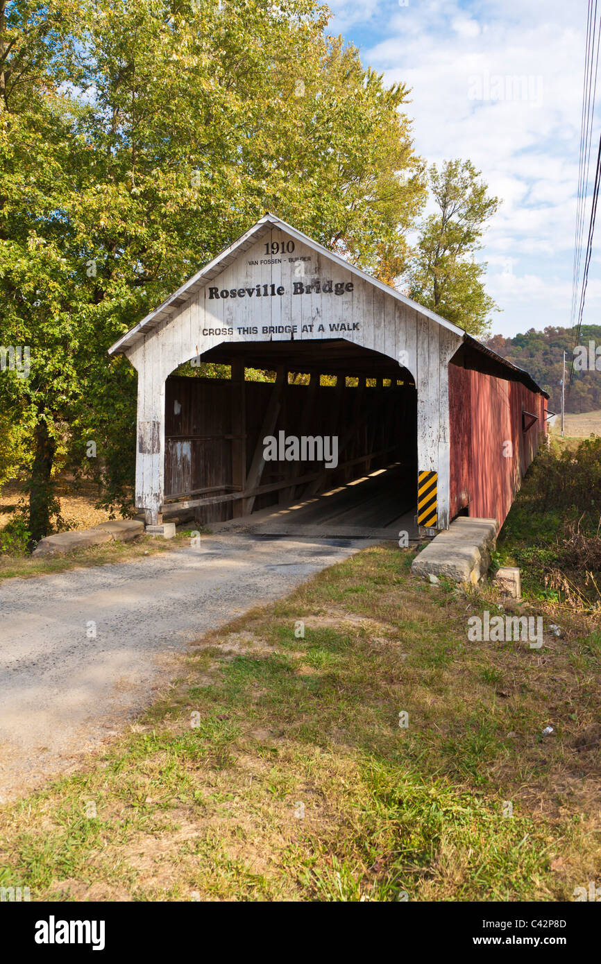 Roseville Covered Bridge was built in 1910 over Big Raccoon Creek near ...
