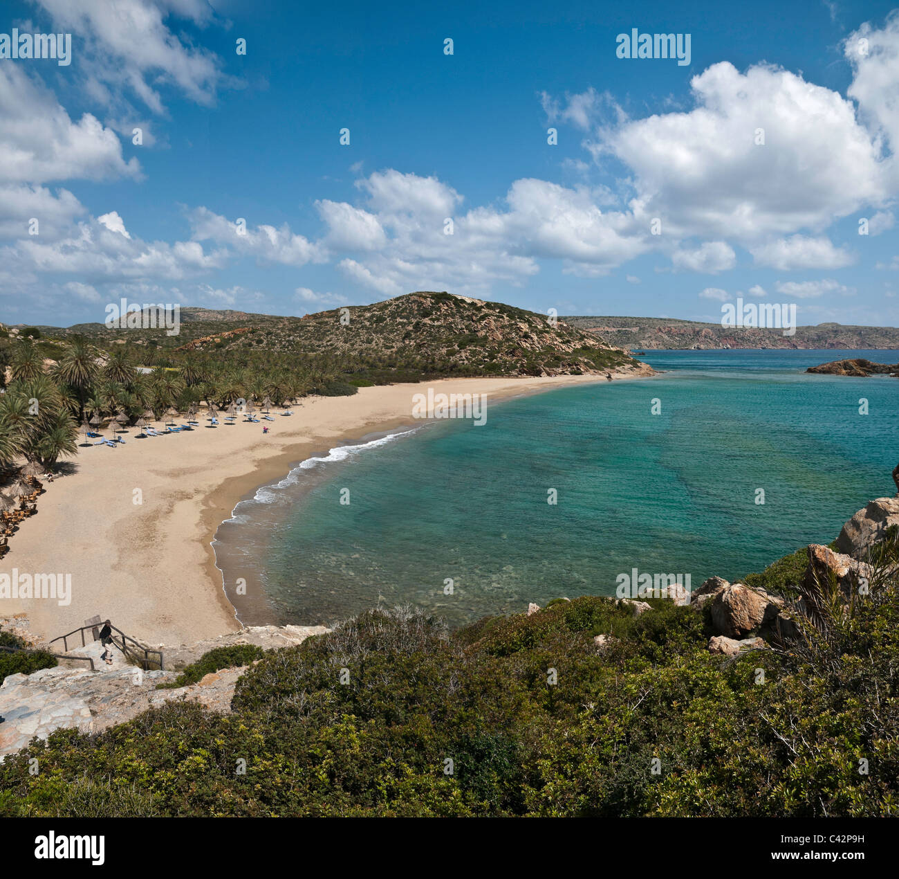 Looking down on Vai beach on Crete's remote eastern coast, Crete ...