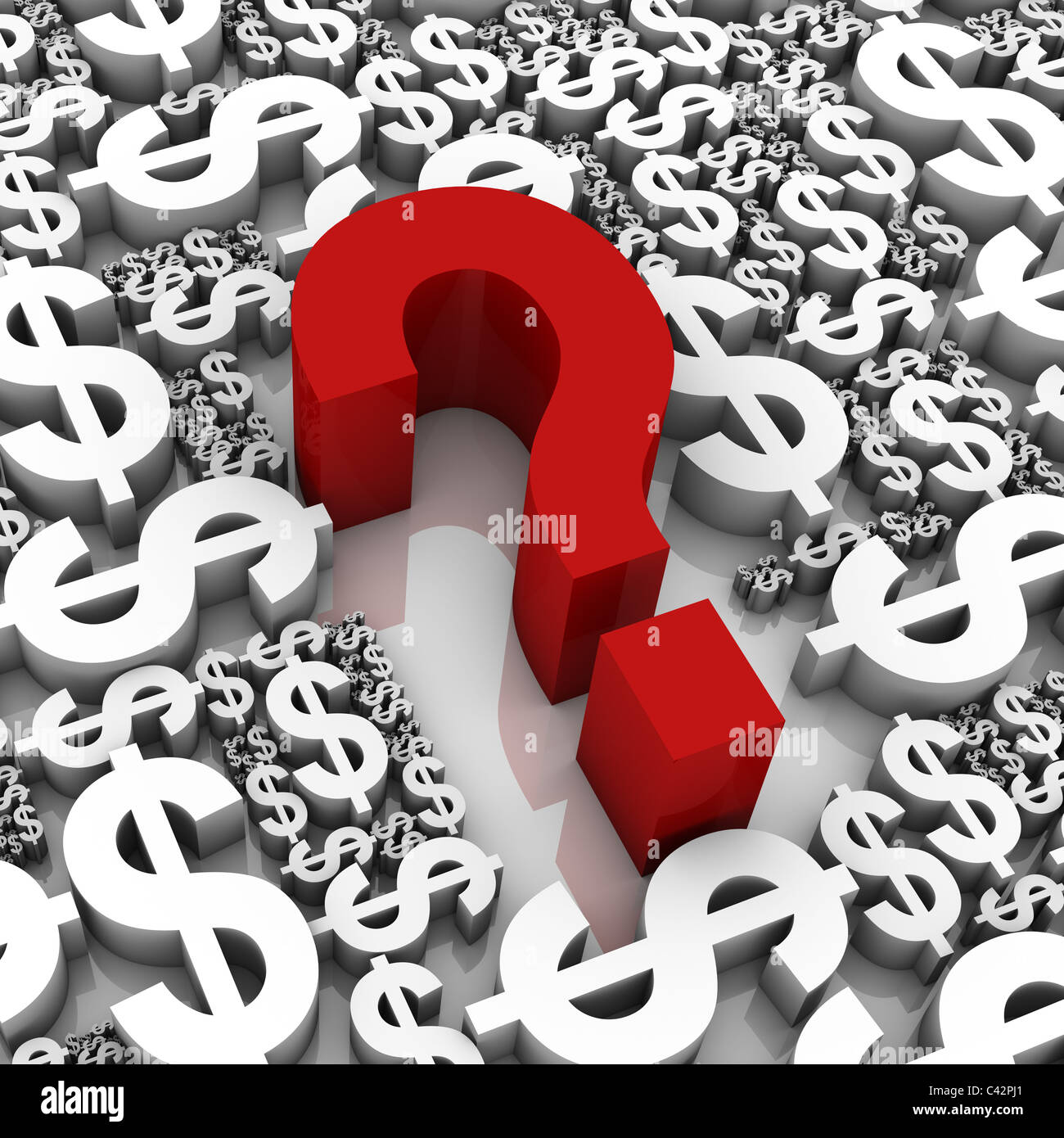 Question mark surrounded by dollar currency symbols. Part of a series ...