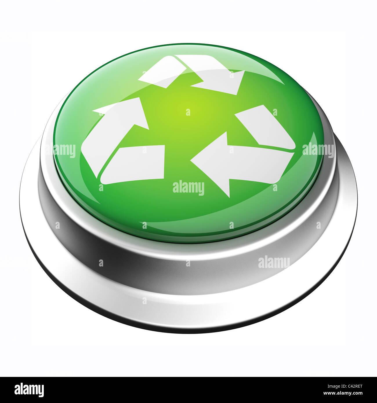 glossy 3D recycle button in brushed metal frame Stock Photo - Alamy