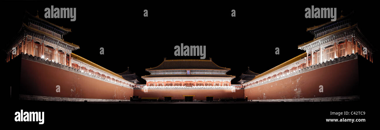 the main gate of forbidden city at night photo with wide angle Stock ...