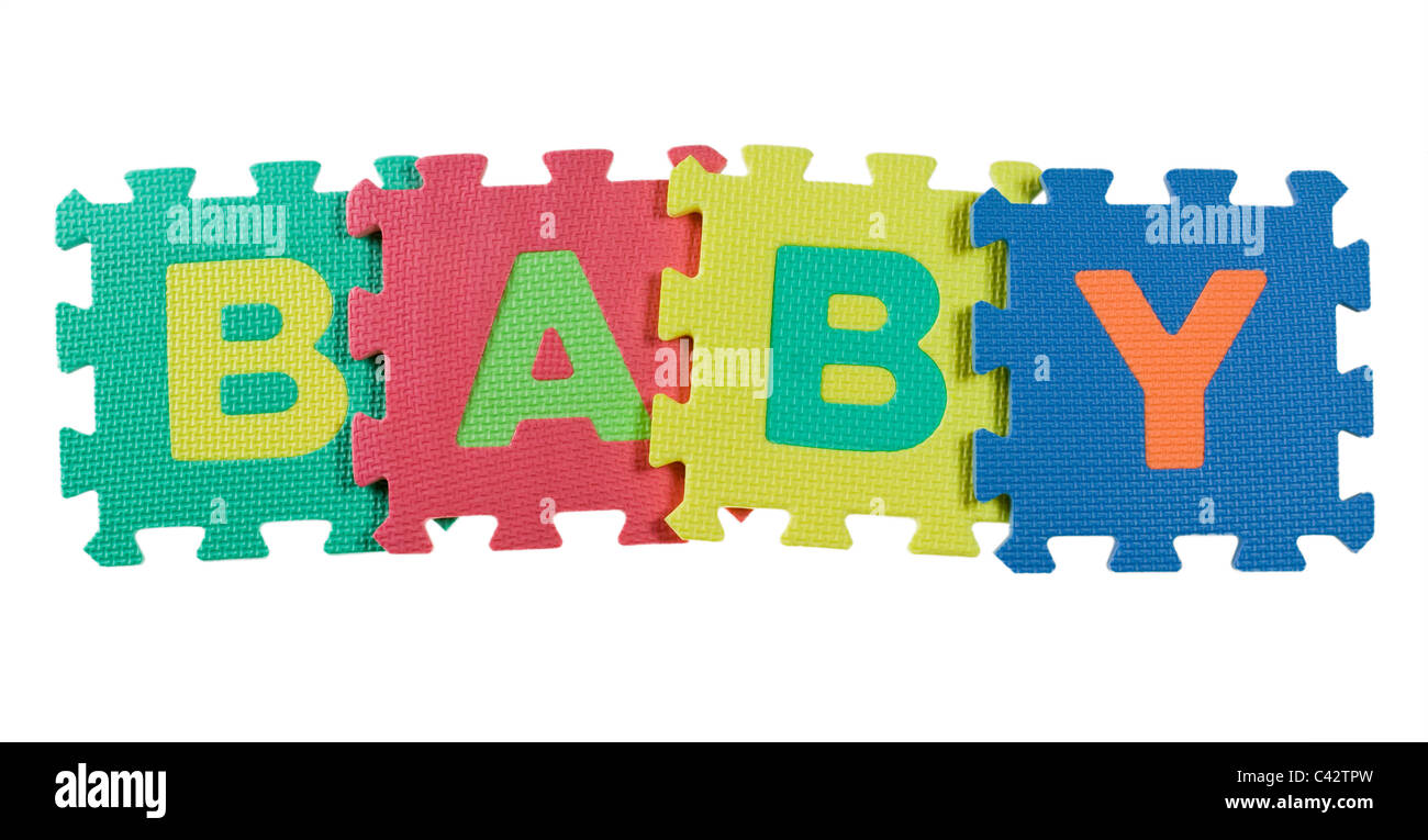 Alphabet blocks forming the word BABY isolated on white background ...