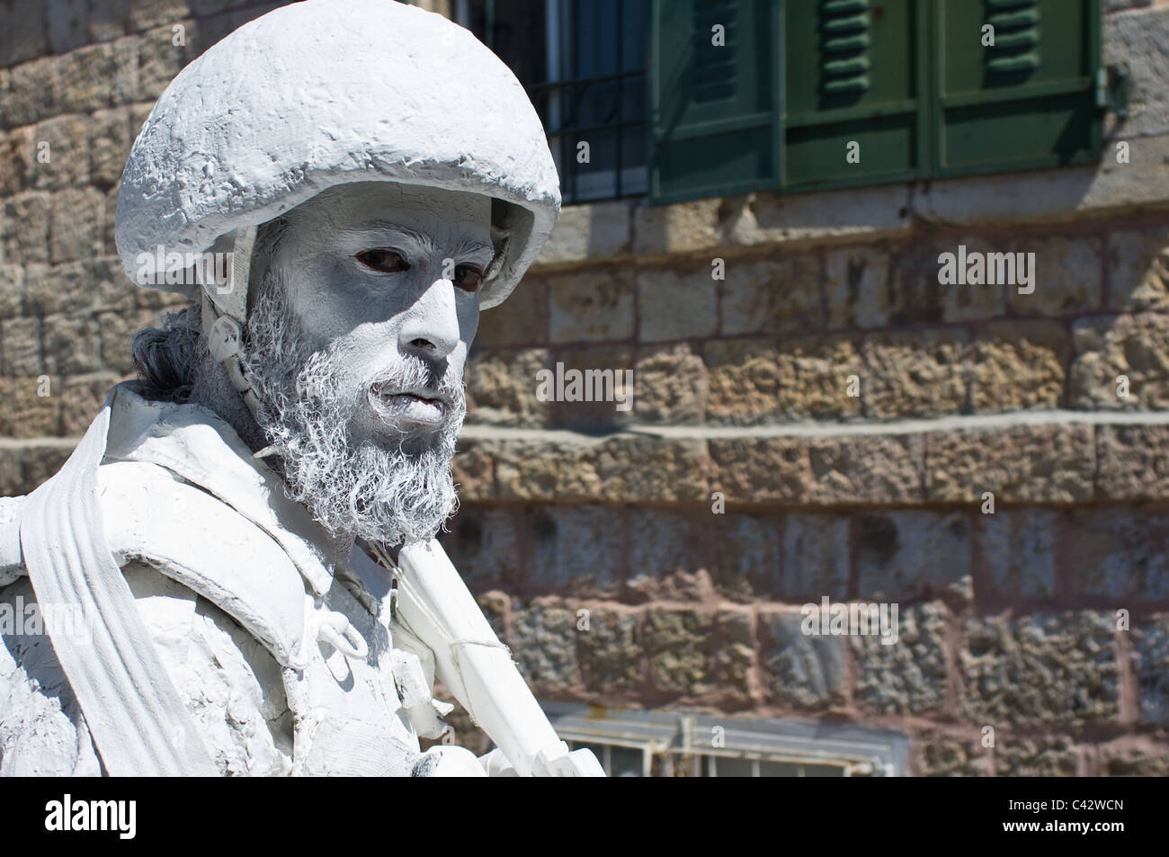 Lone white soldier-actor patrols Jerusalem streets. Jerusalem, Israel ...