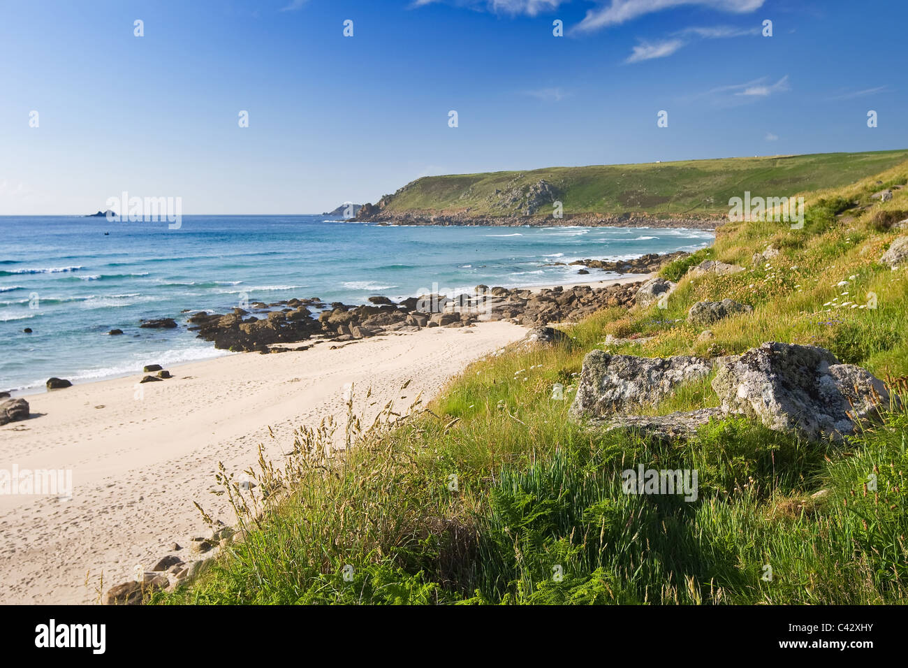 Sennen Beach looking towards Cape Cornwall, West Cornwall, England UK ...