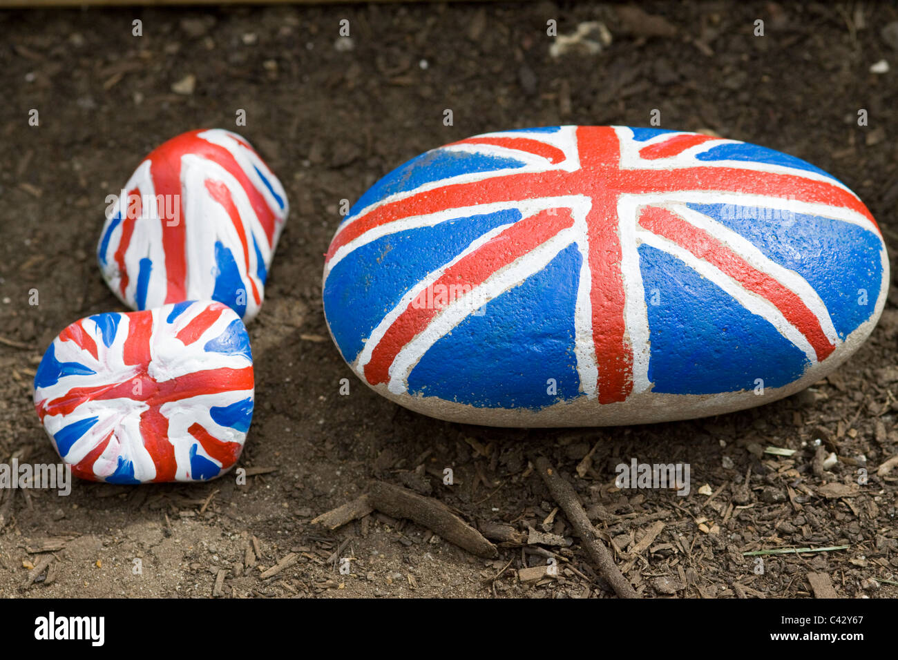 Stones with the union jake hand painted on them hi-res stock ...