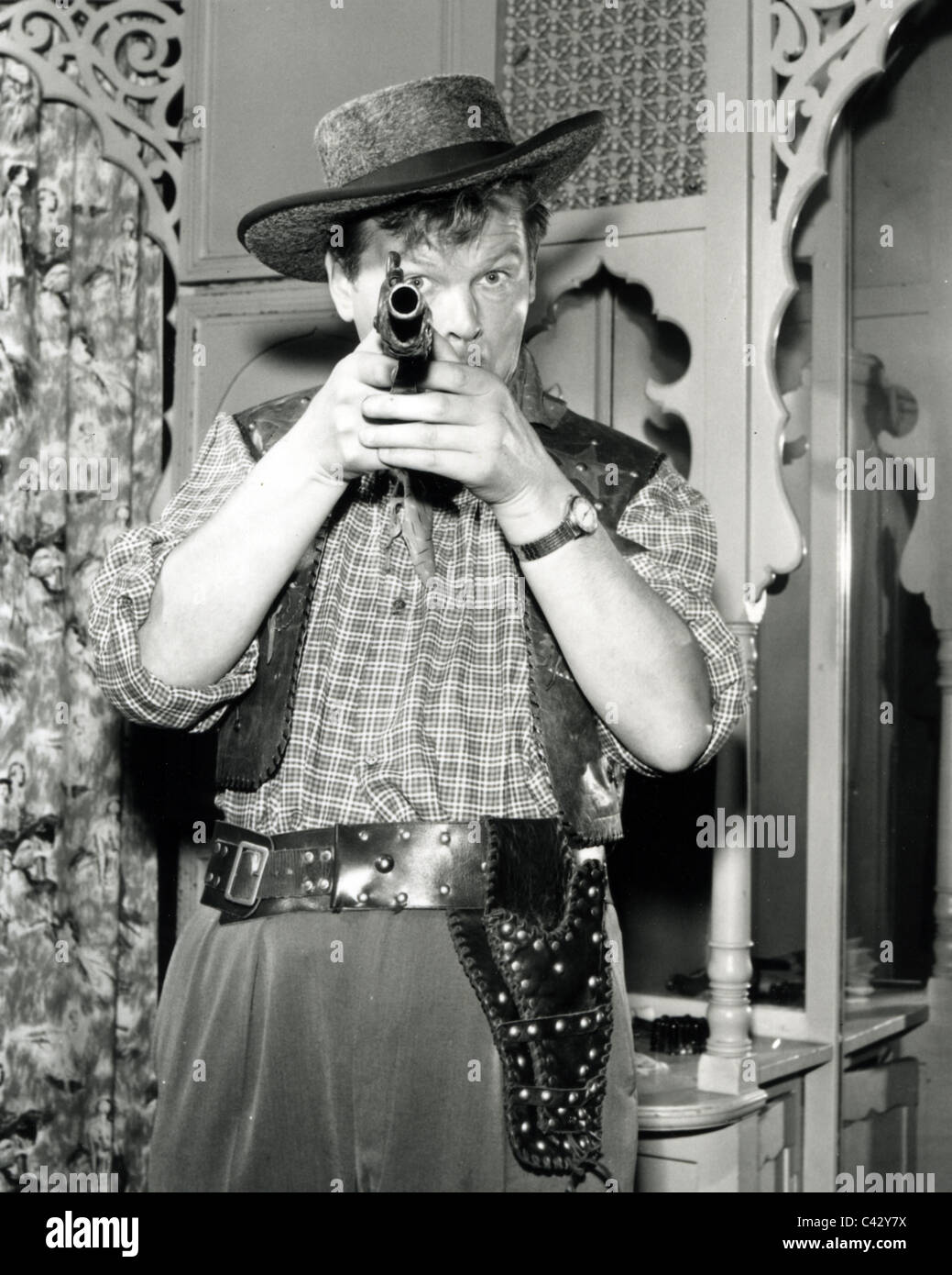 BENNY HILL (1924-1992) UK comedian rehearsing for his TV show in ...