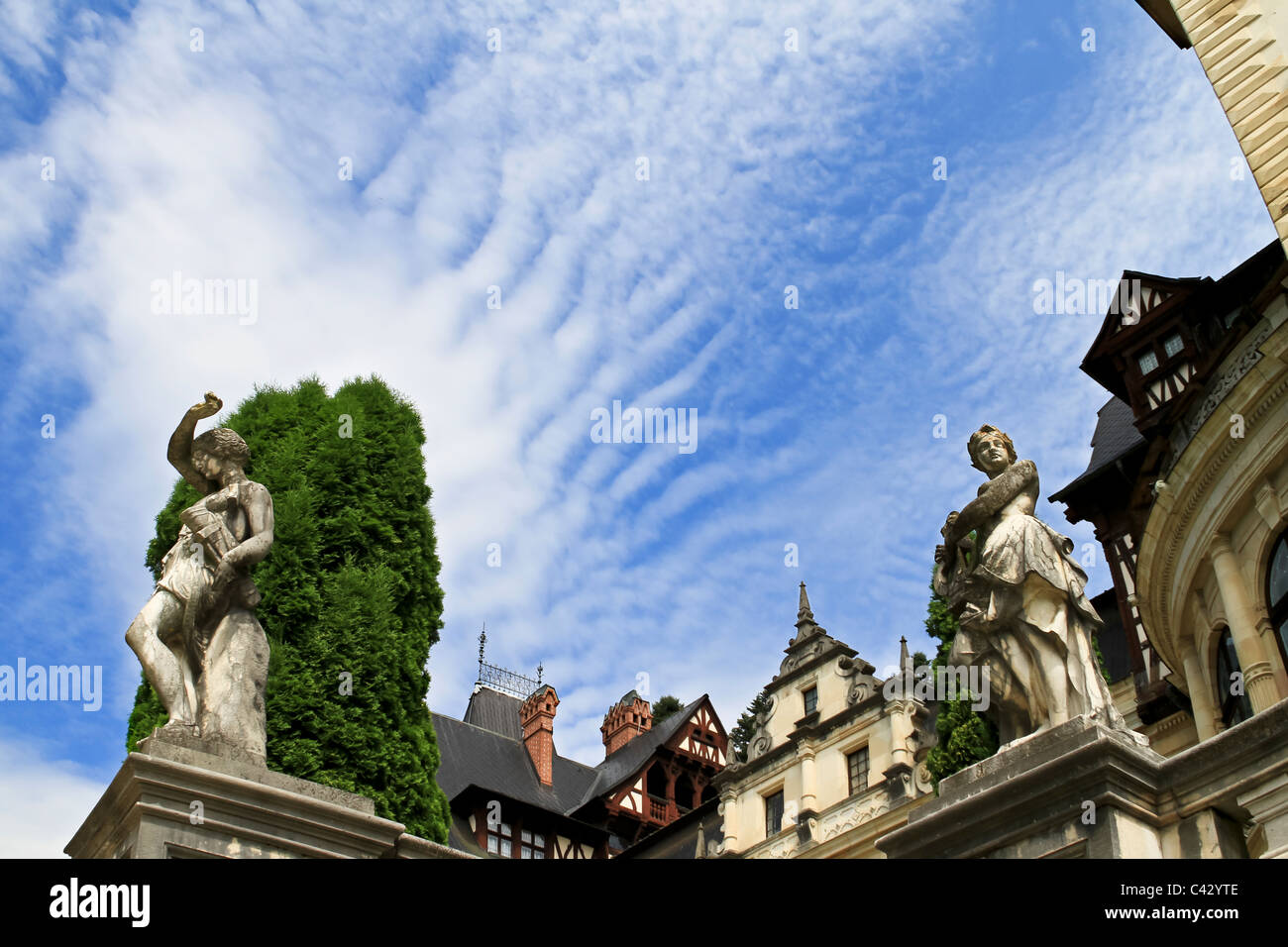 old statues in a castle courtyard Stock Photo - Alamy